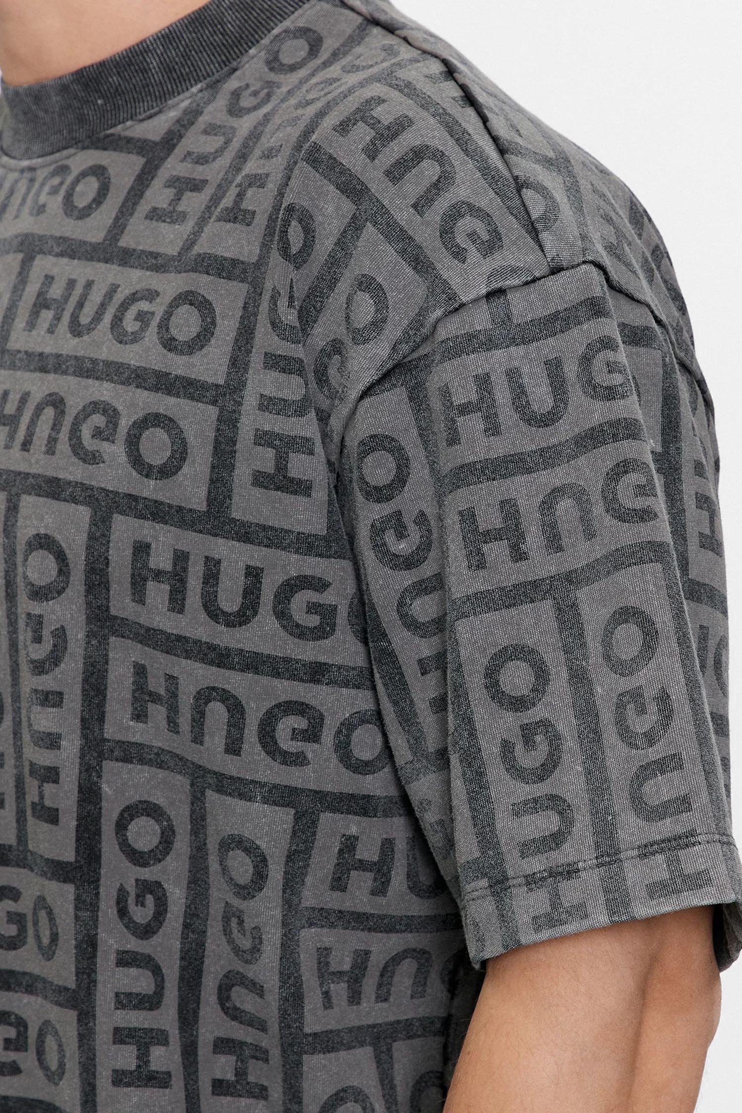 Чоловіча сіра футболка з візерунком HUGO BLUE 50510552;075 — Ultrashop