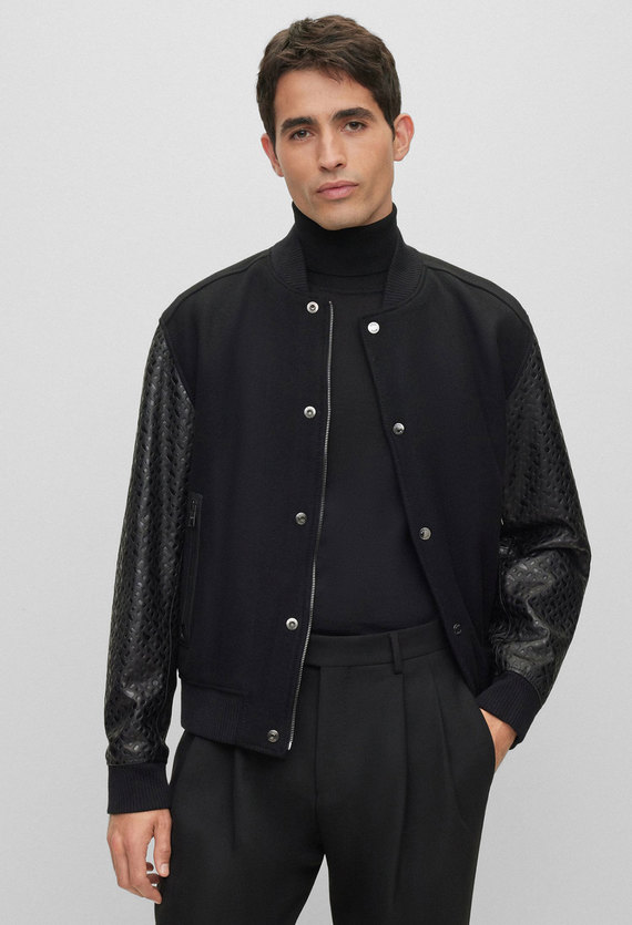 Чоловічий чорний вовняний бомбер BOSS 50499589;001 — Ultrashop