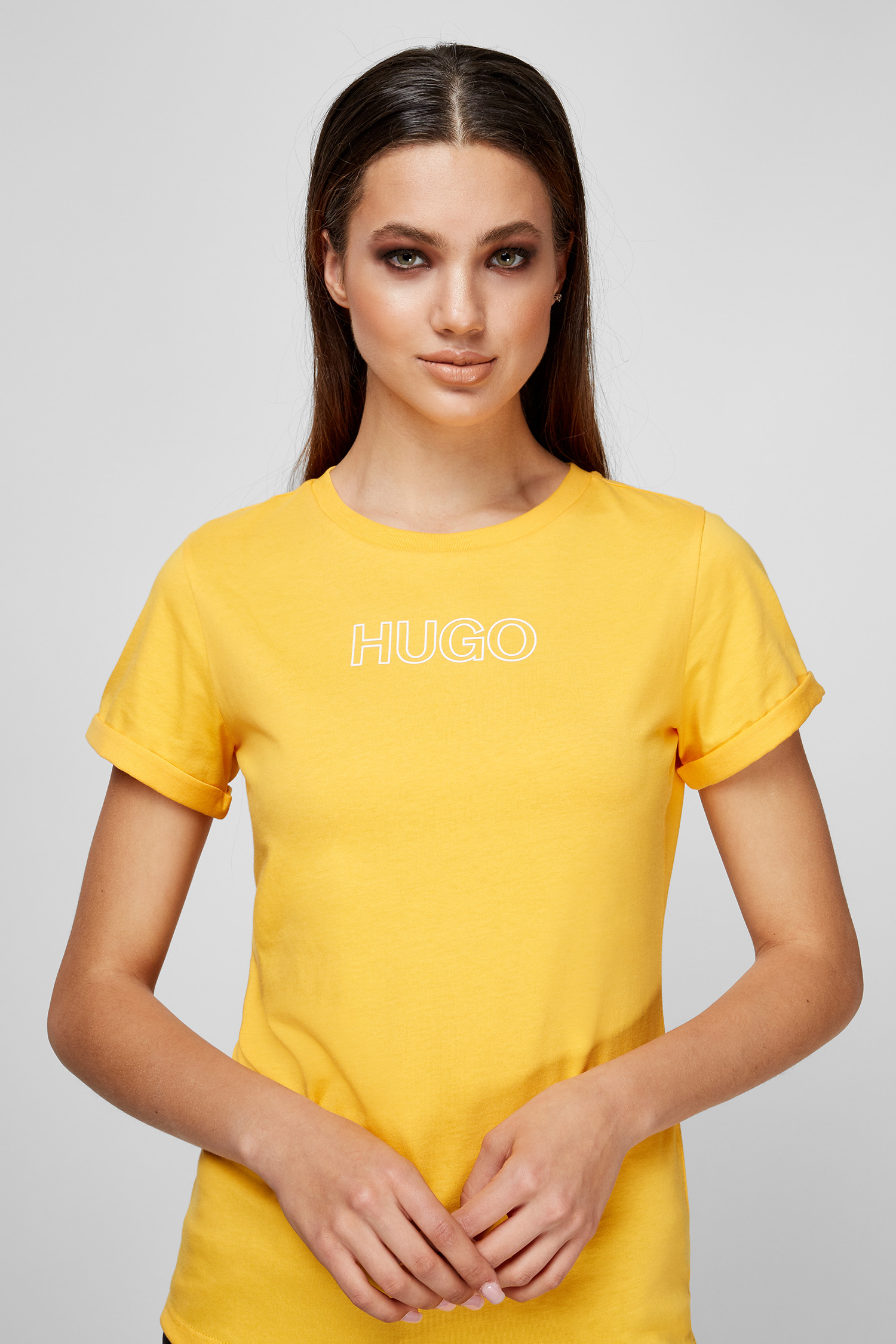 Женская желтая футболка HUGO 50447853;733 — Ultrashop
