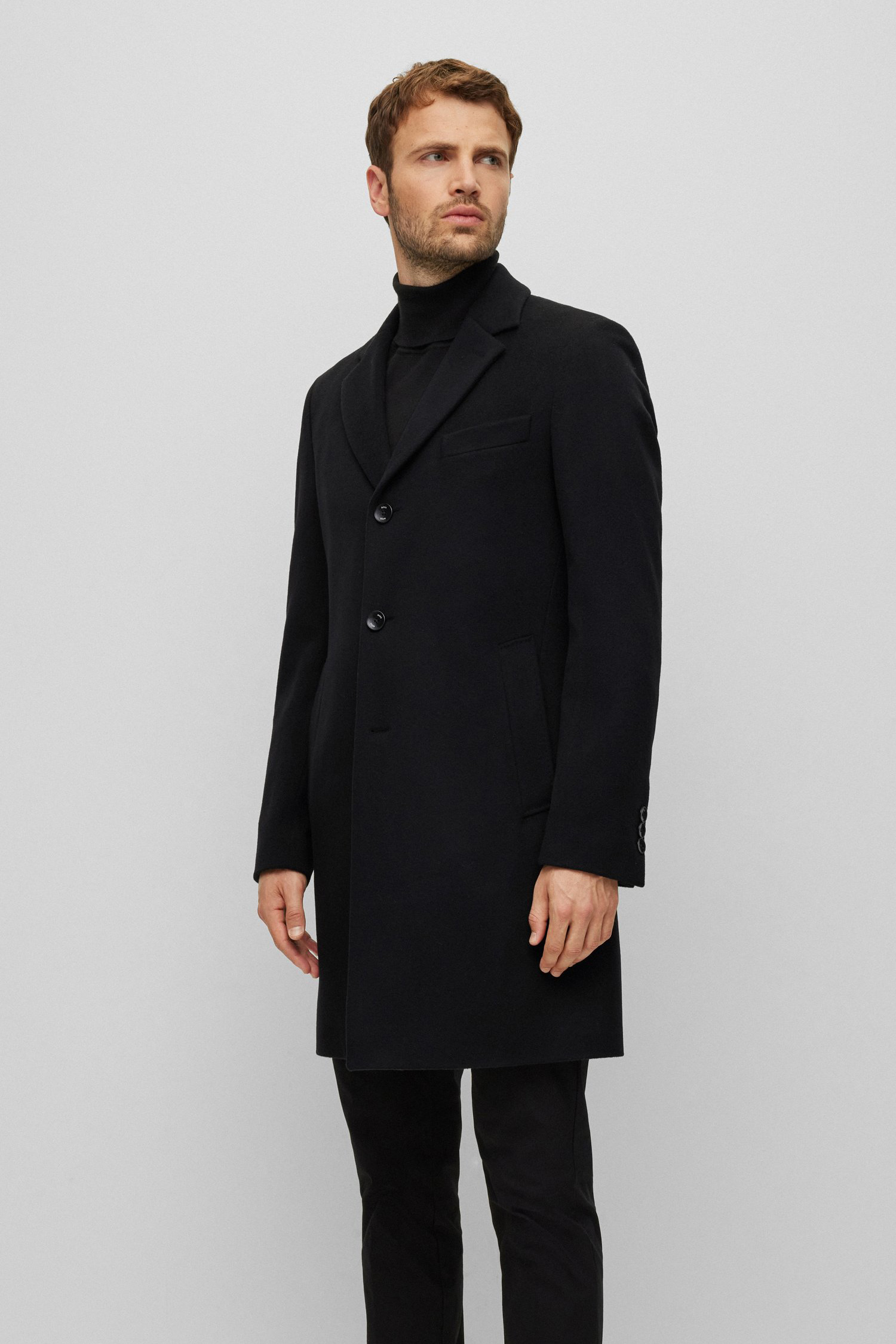 Мужское черное шерстяное пальто BOSS 50479756;001 — Ultrashop