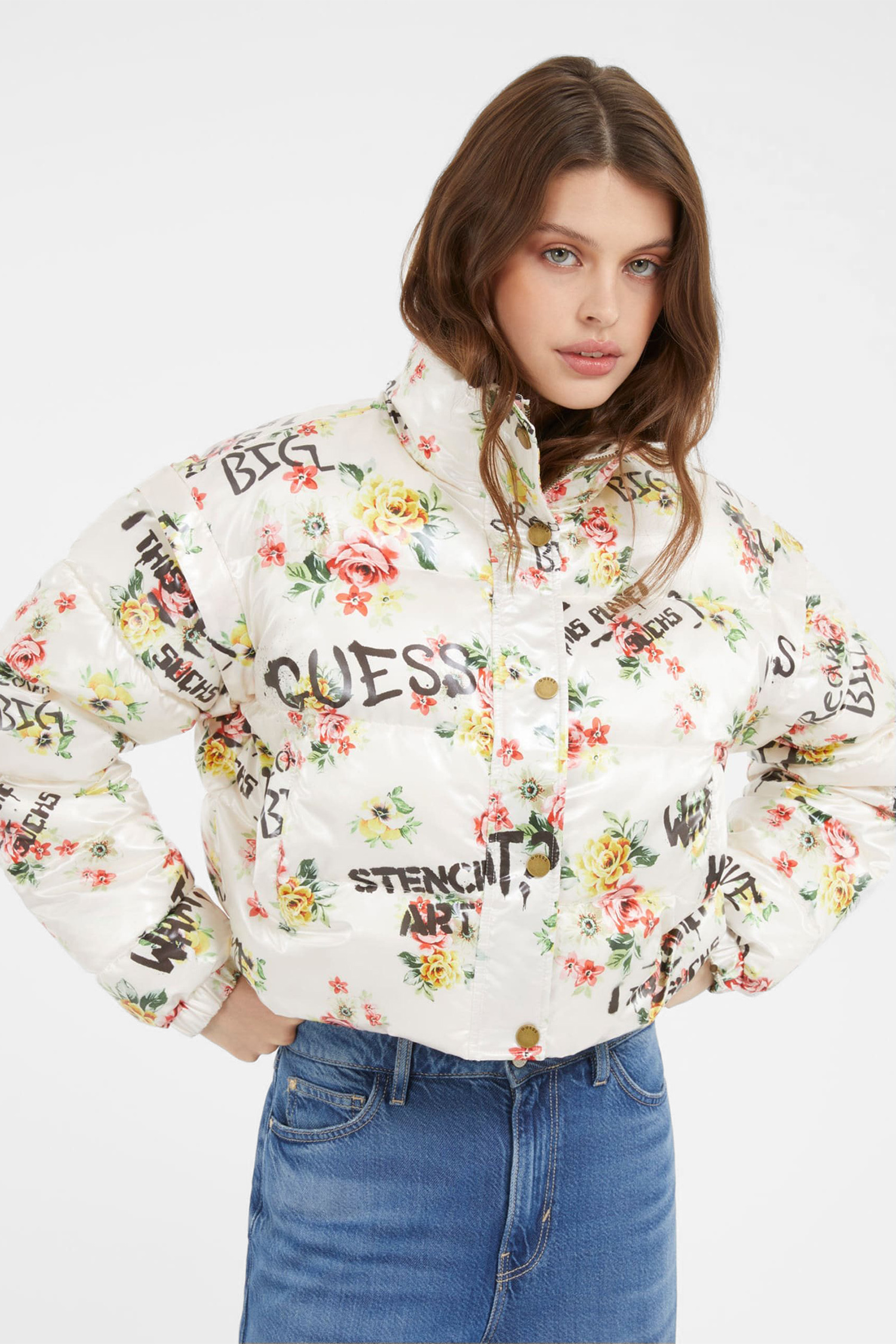 Жіноча біла куртка з візерунком Guess x Brandalised Guess W3BL45.WF120 ...